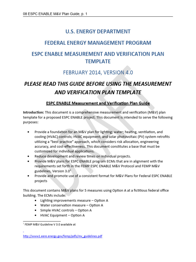 ESPC ENABLE M&V Plan Template Guide | PDF | Photovoltaics ...