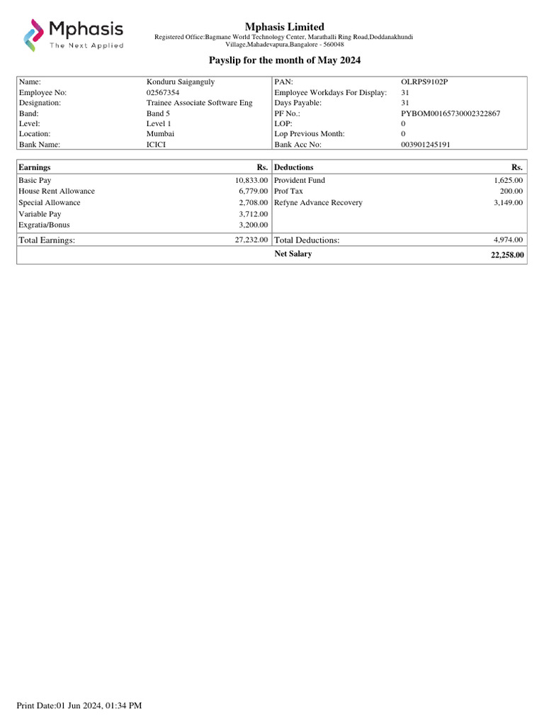 Payslip May 2024 | PDF