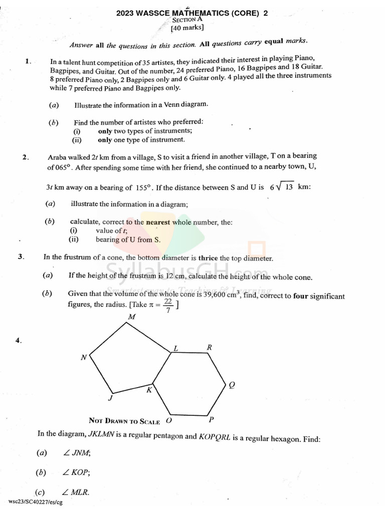 2023 Wassce Core Maths 2 | PDF