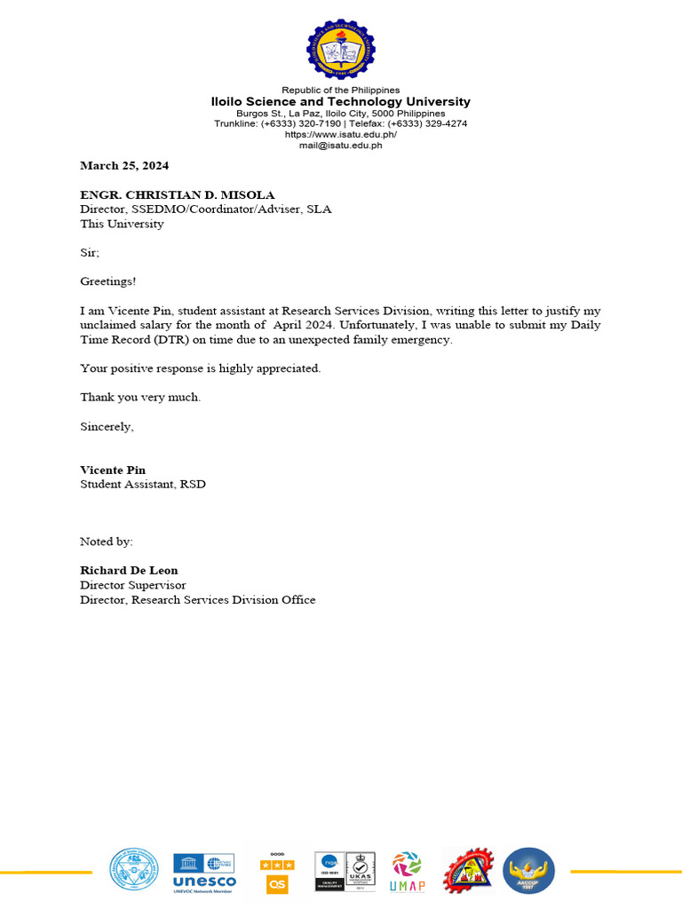 Excuse Letter For Late DTR | PDF | Social Science