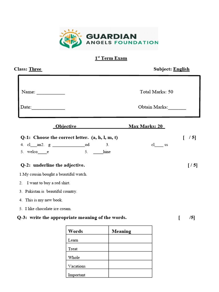 1ST Term Exam English (G3) . | PDF | Morphology | Language Mechanics