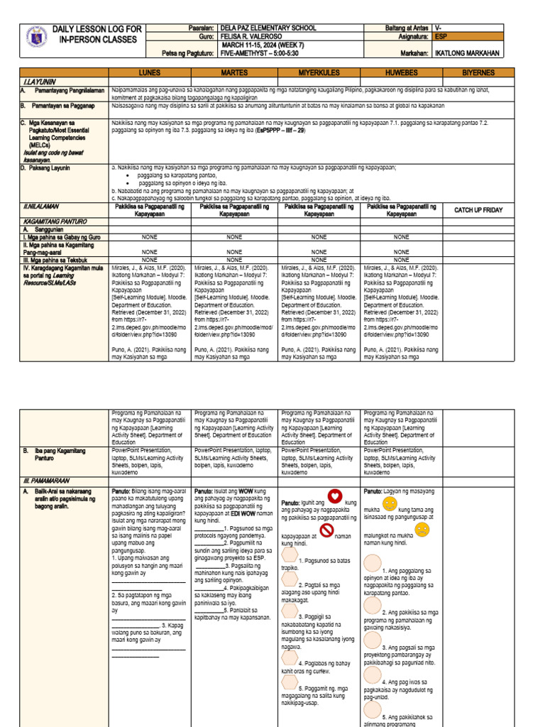 G5 Q3W7 DLL ESP (MELCs) | PDF
