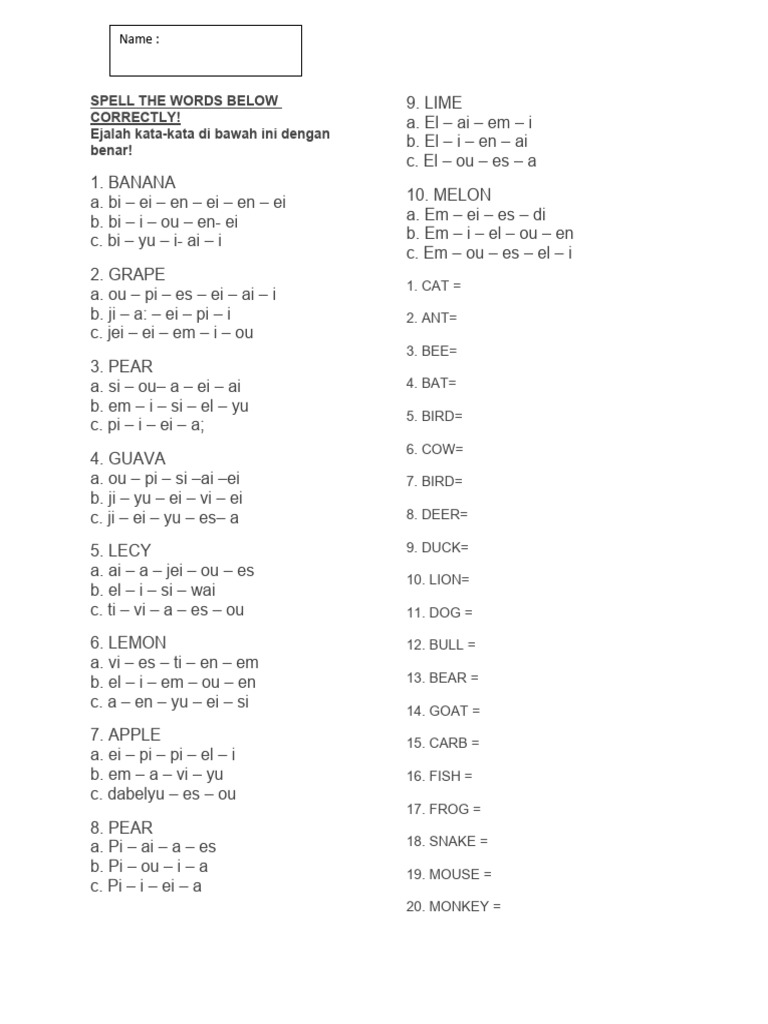 Spell The Words Below Correctly | PDF