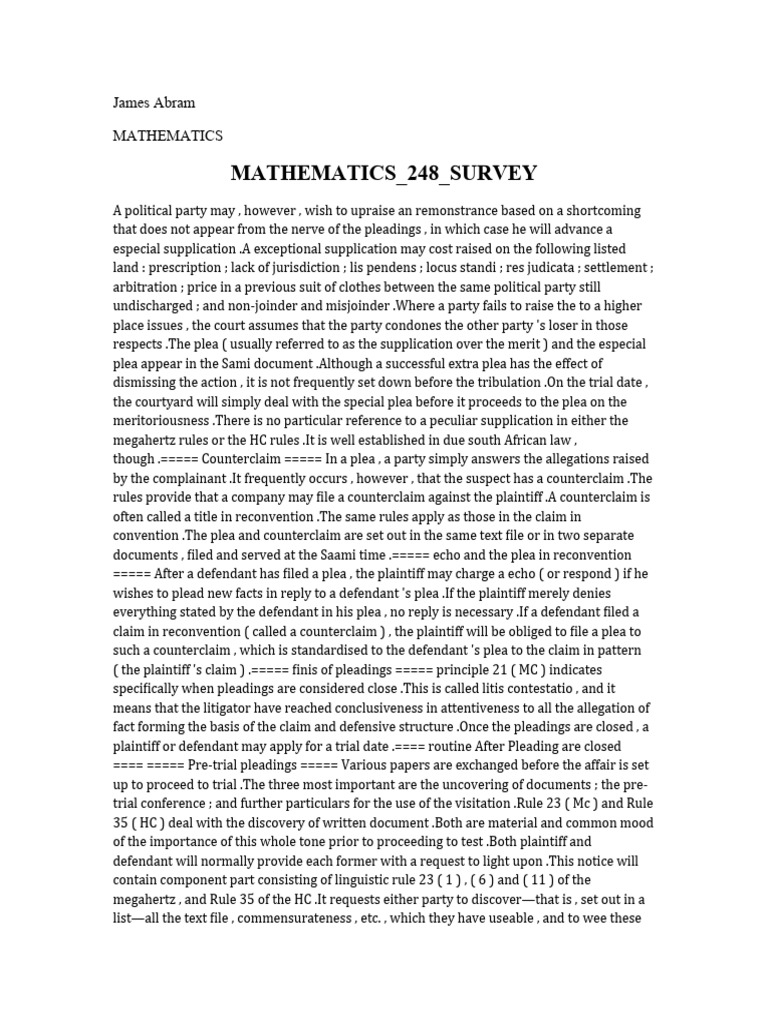 Mathematics 248 Survey | PDF | Lawsuit | Pleading