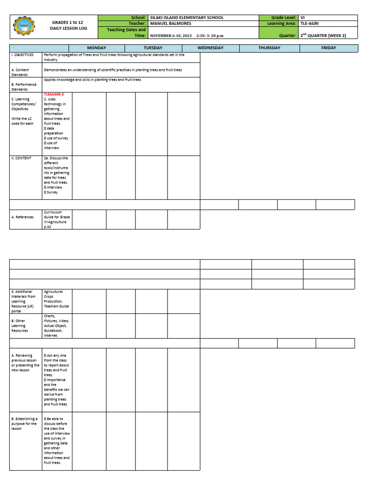 Tle 6 - Q2 - W2 DLL | PDF | Cognitive Science | Teaching