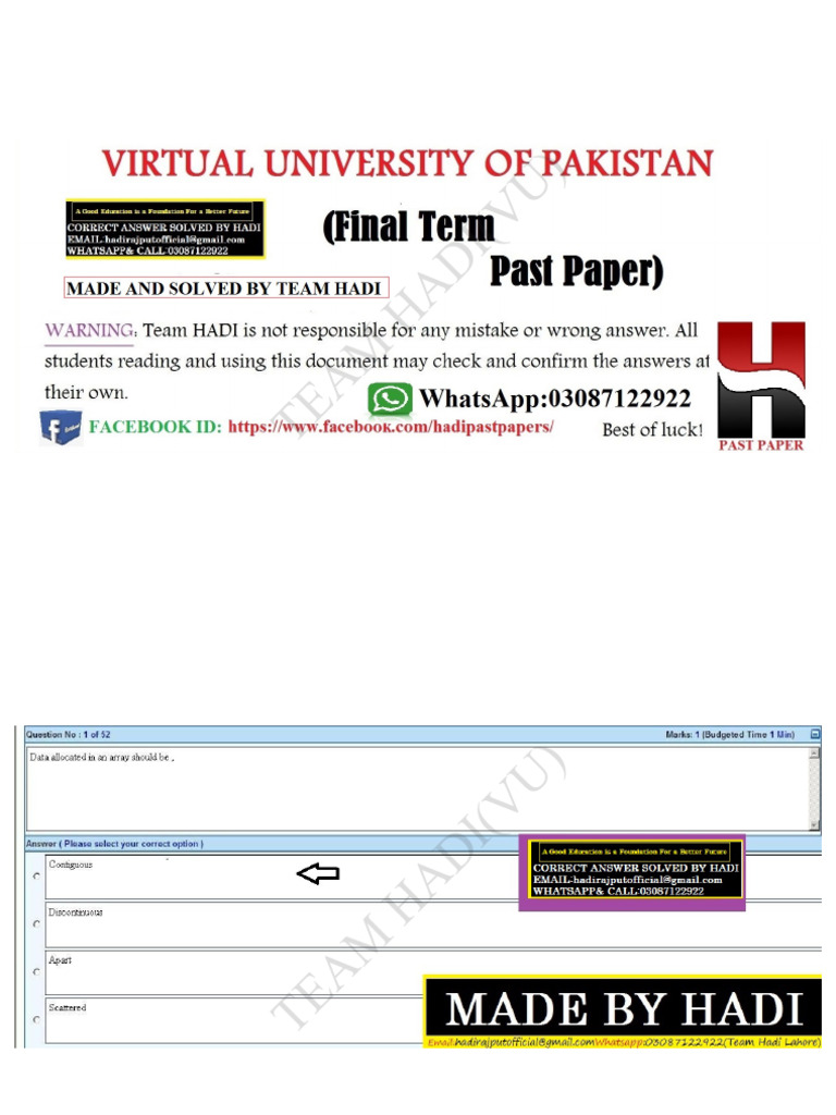 CS301 Final Term File 5 Solved by Team Hadi | PDF