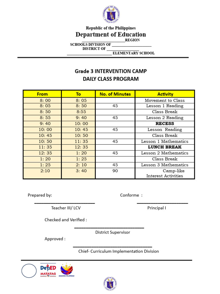 NLC Daily and Weekly Class Program | PDF