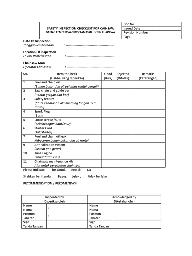 Safety Inspection Chainsaw | PDF