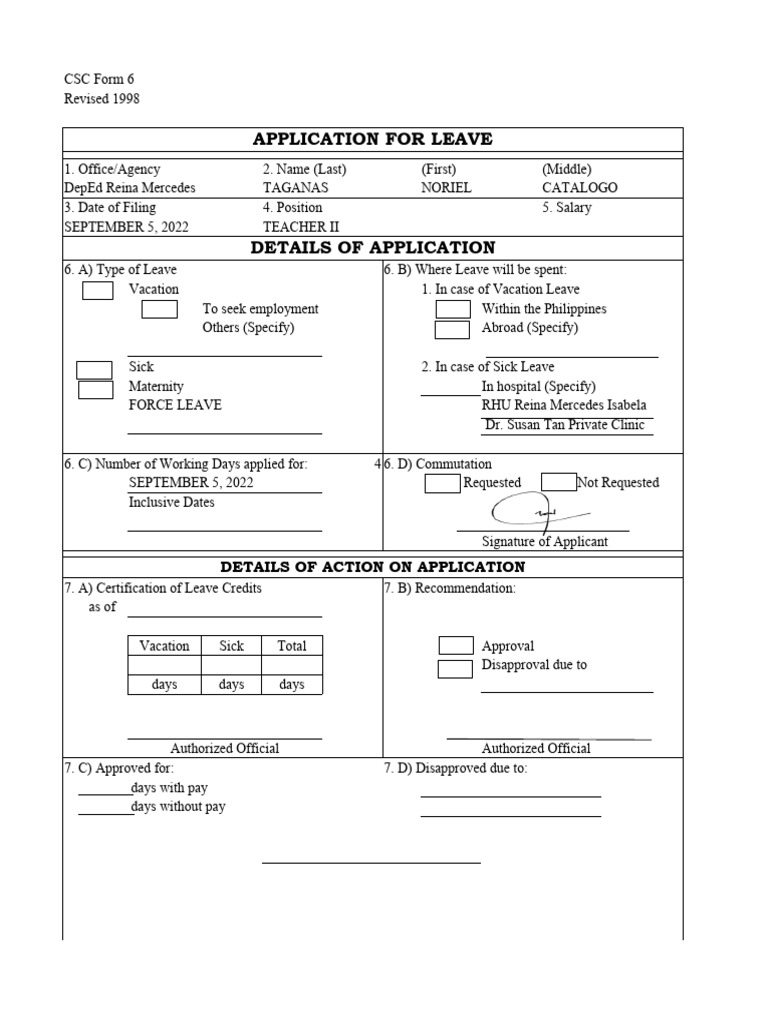 CSC Form 6 Leave Form-New | PDF
