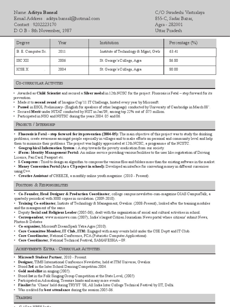 Aditya Bansal Resume 2 | PDF | Computing | Software