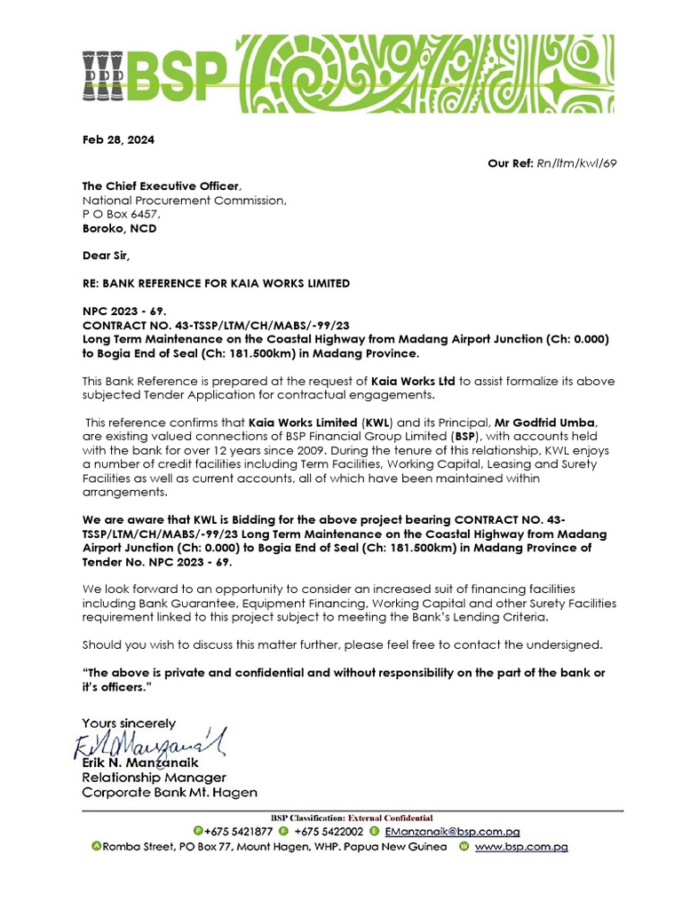 3.7. Appendix - 7. Letter From Bank BSP NPC 2023 - 69 | PDF