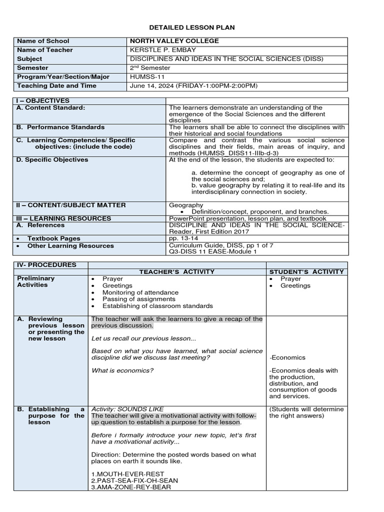 Detailed LP Diss Lesson 5 Geography | PDF | Geography | Social Sciences