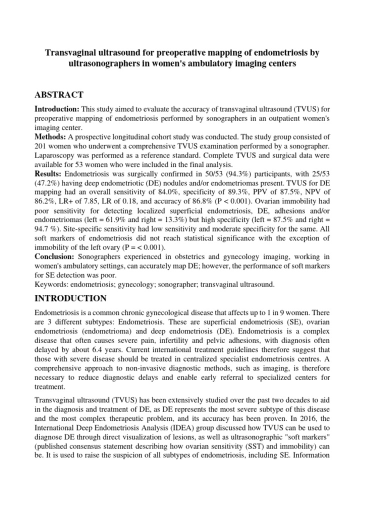 TVUS Accuracy for Endometriosis Mapping | PDF | Gynaecology | Diseases ...