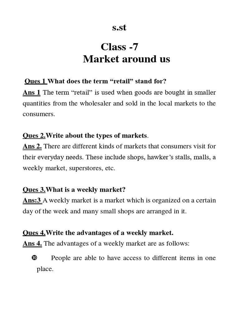 Market Around Us Class 7 | PDF | Retail | Goods