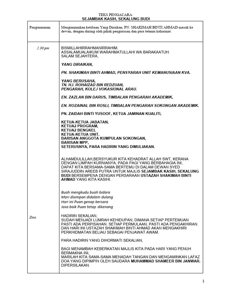 Majlis Persaraan Ustazah Shakimah | PDF