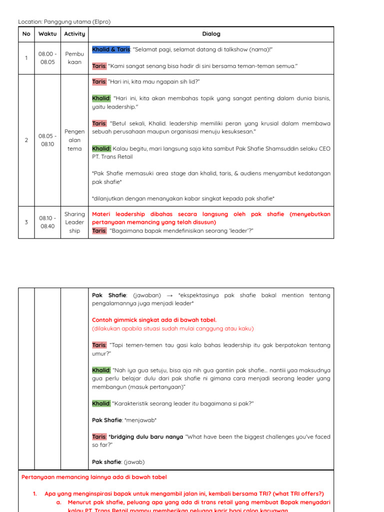 Cue Card Talk Show Leadership | PDF