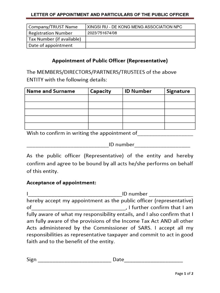 Appointment and Acceptance of Public Officer | PDF | Finance & Money ...