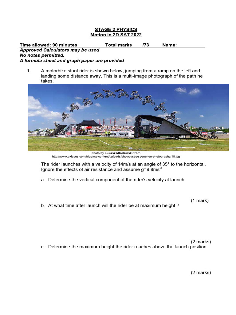 Stage 2 Physics - SAT Motion in 2D and Relativity 2020 | PDF | Atomic ...