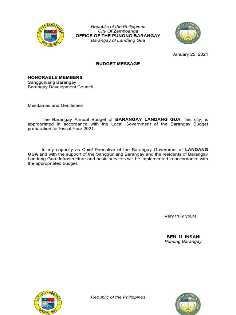 IMPLEMENTATION SCHEDULE Budget Message | PDF