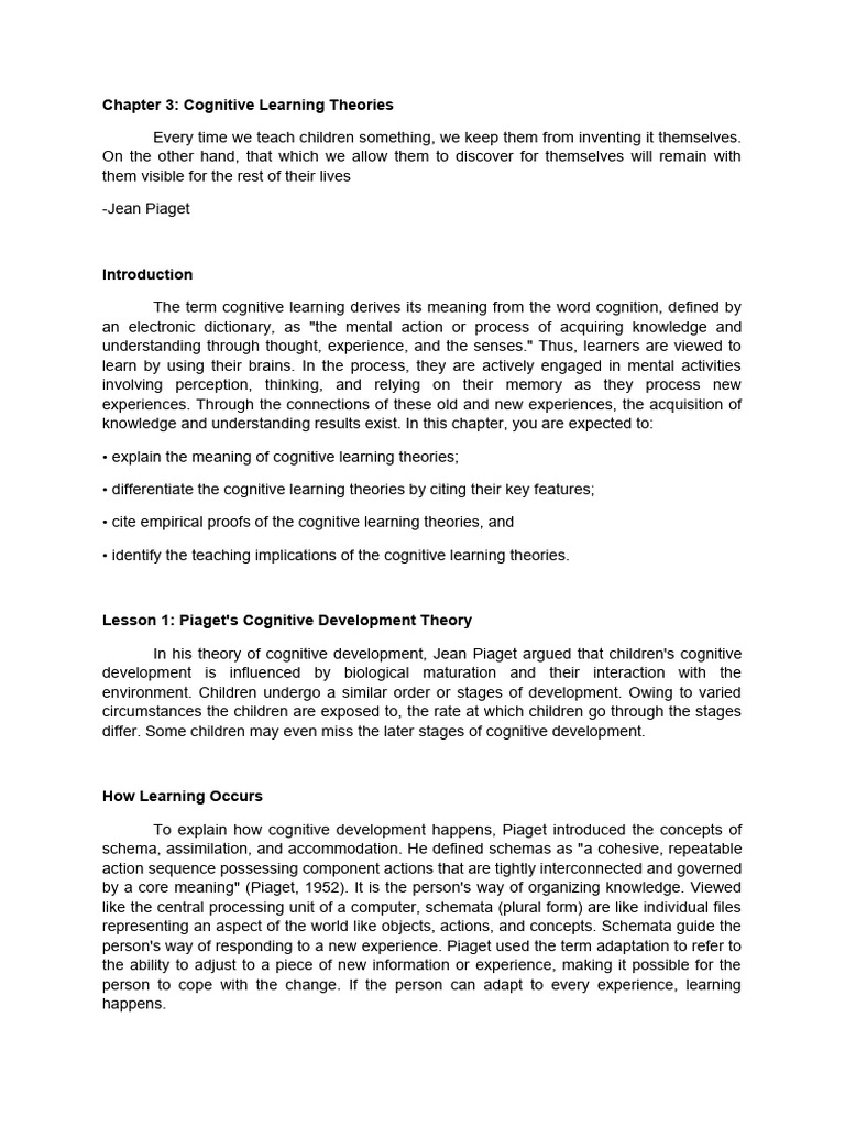 3.1. Cognitive Learning Theories Lecture | PDF | Memory | Schema (Psychology)