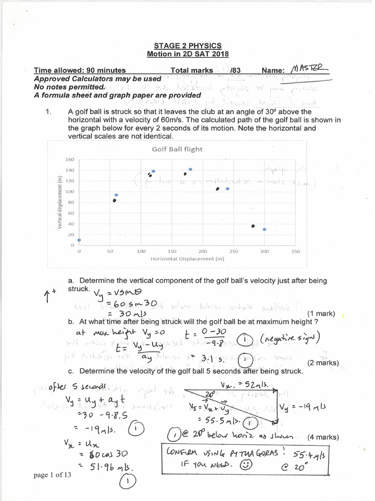 Stage 2 Physics - SAT Motion in 2D and Relativity 2018 ANSWERS | PDF