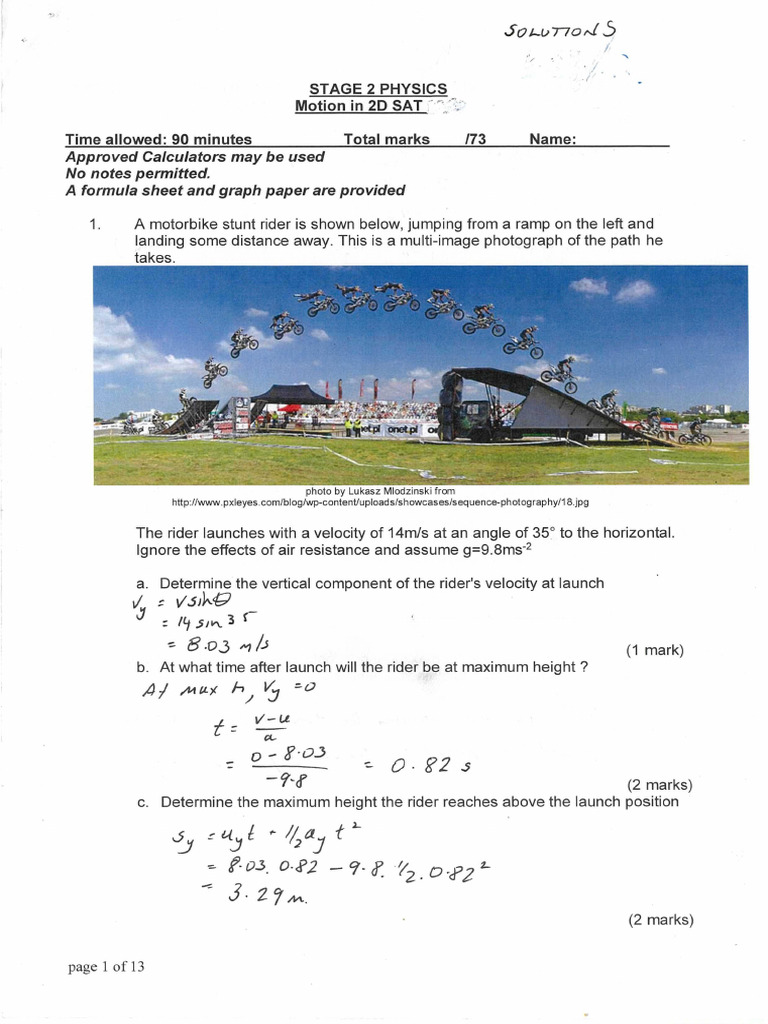 Stage 2 Physics - SAT Motion in 2D and Relativity 2020 ANSWERS | PDF ...