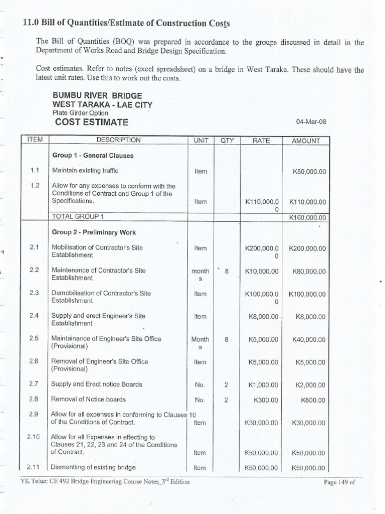 Bill of Qualities Est of Const. Cost Pgs 149-156 | PDF