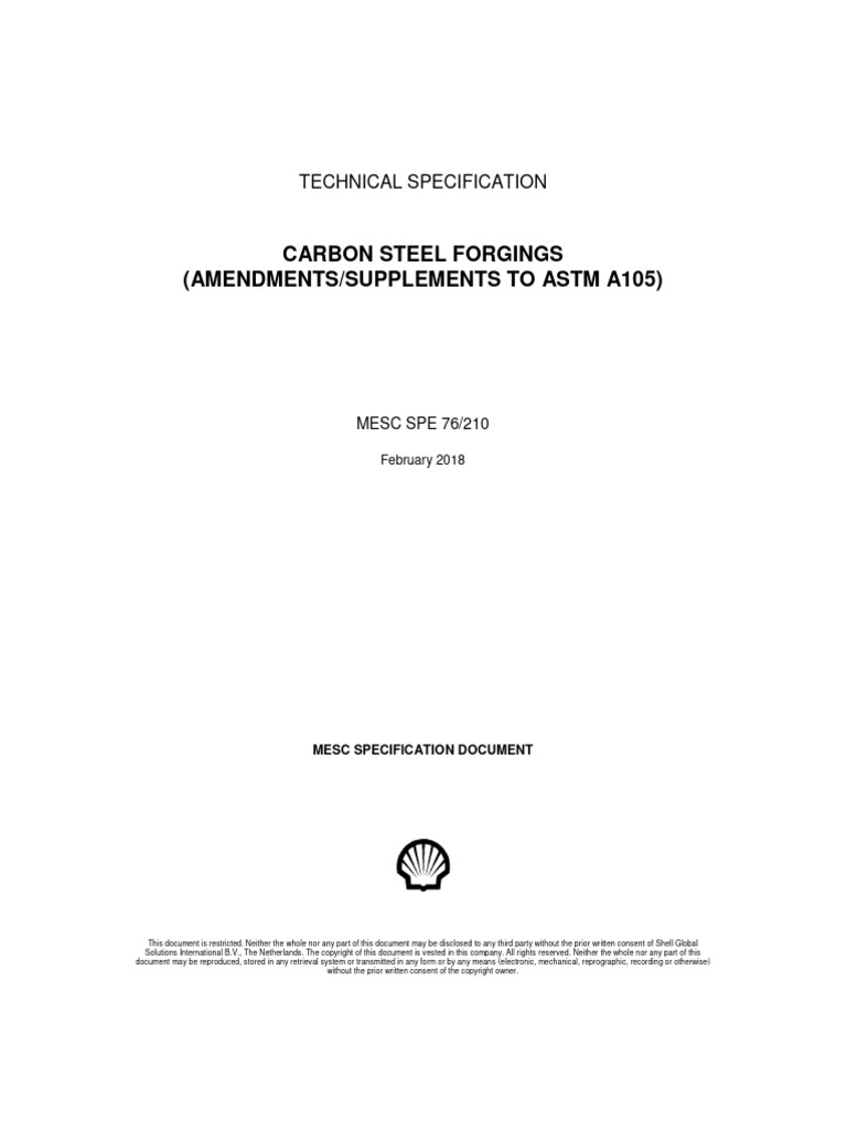 Carbon Steel Forgings (Amendments/Supplements To Astm A105) : Technical ...