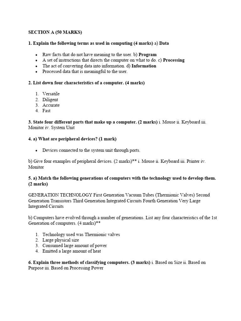 Computer Form One Term Two Cat 1 - Ms | PDF | Computer Data Storage ...