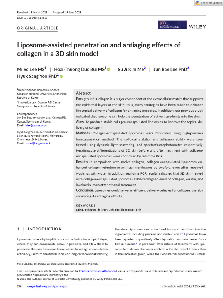 J of Cosmetic Dermatology - 2023 - Lee - Liposome Assisted Penetration ...