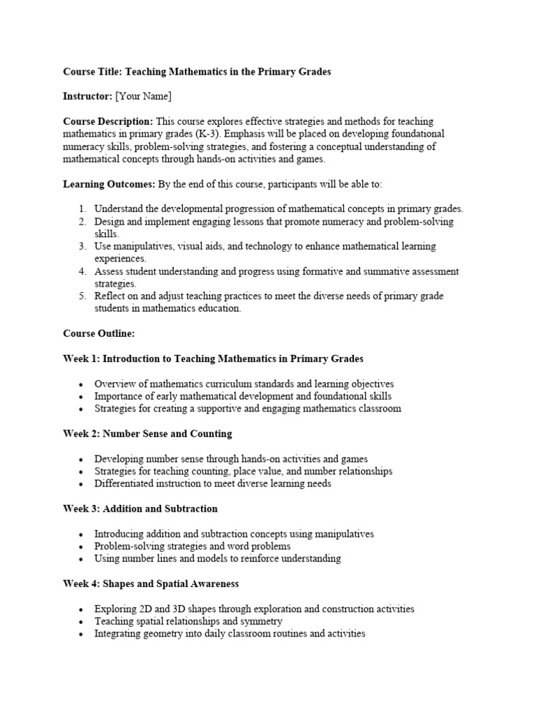 Primary Grades Math Teaching Course | PDF | Mathematics | Learning