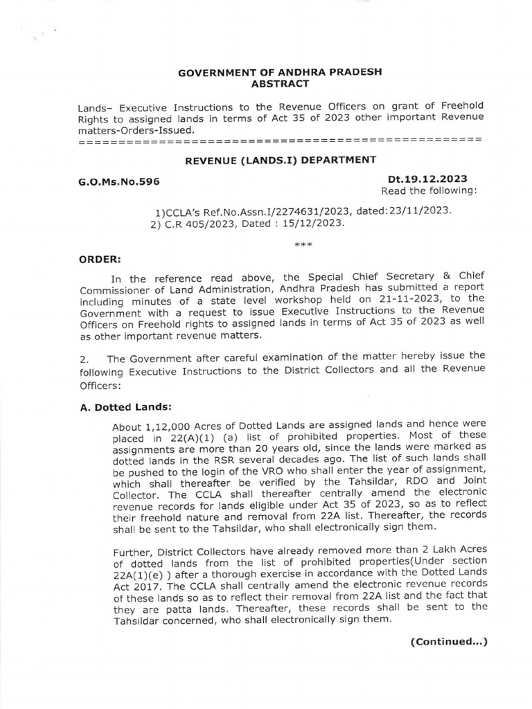 G.O.Ms - No.596 Revenue (Lands.) Dept | PDF | Government Of India | Civil Law (Common Law)
