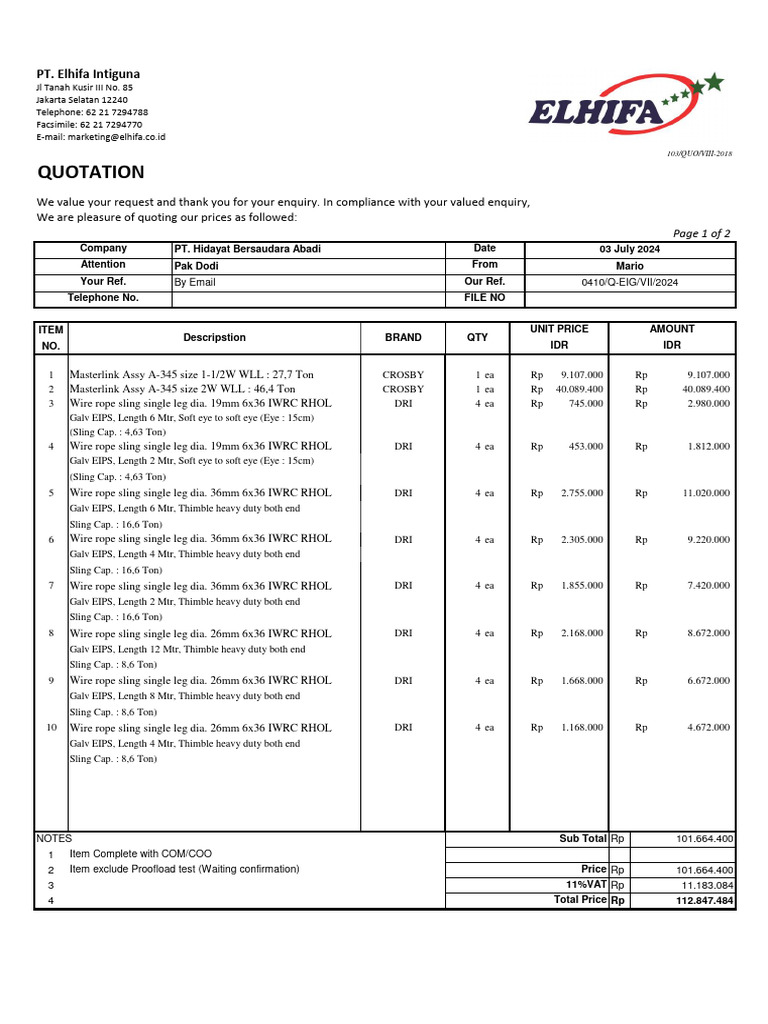 0410 Pt Hidayat Bersaudara Abadi Pdf Manufactured Goods Rope