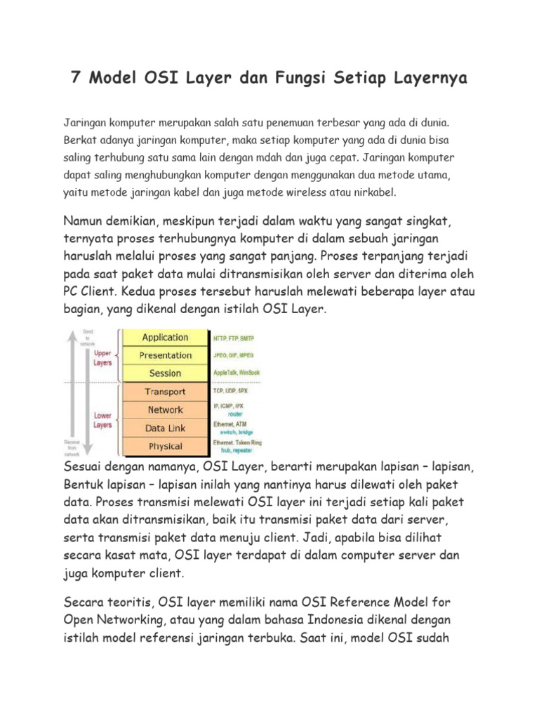 7 Model OSI Layer Dan Fungsi Setiap Layernya | PDF