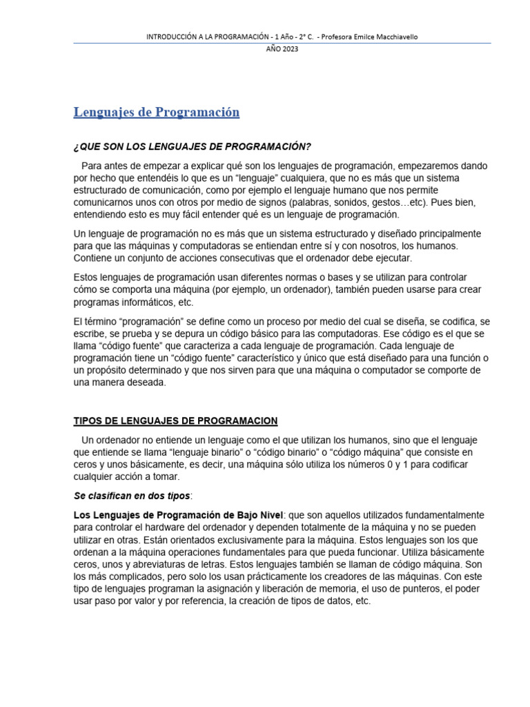 ACTIVIDAD Clase 8 Lenguajes de Programación | PDF | Lenguaje de ...