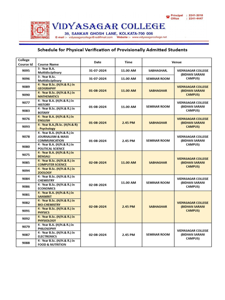 Physical Verification Schedule for Students | PDF
