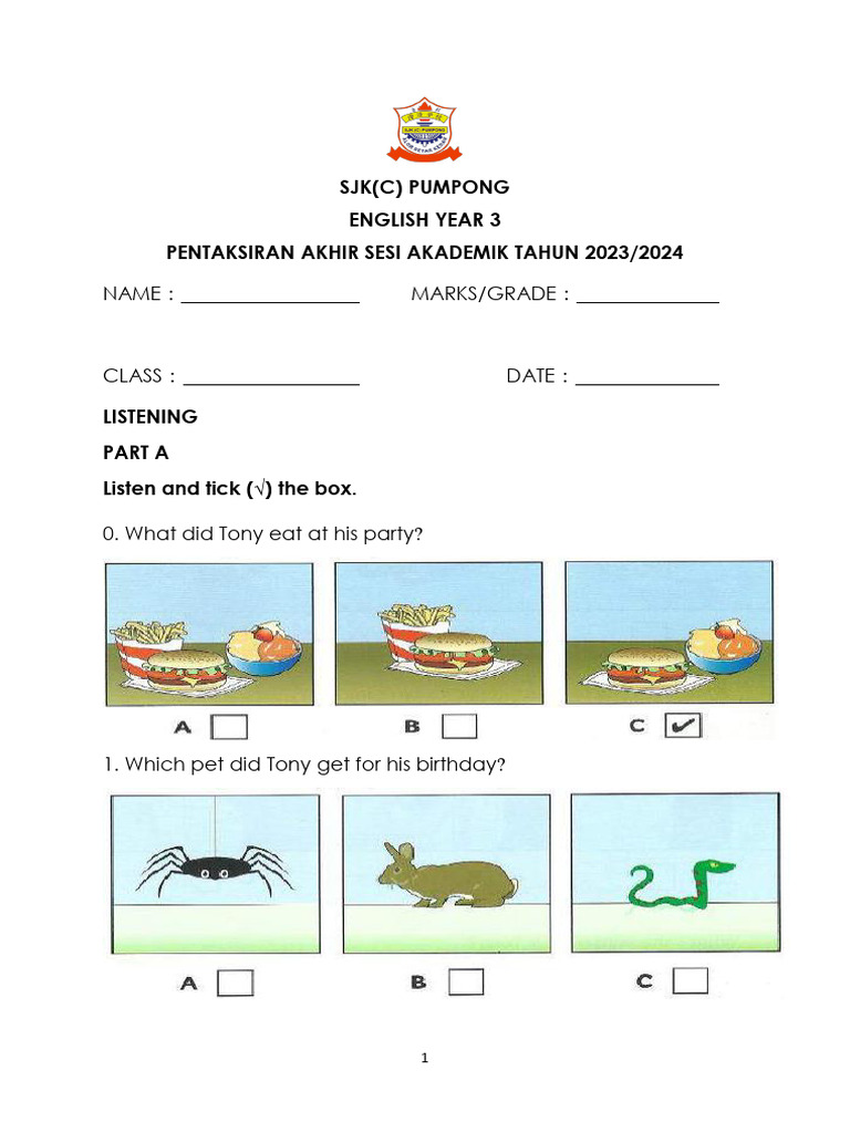 English Year 3 Pentaksiran Akhir Sesi Akademik 20232024 | PDF ...