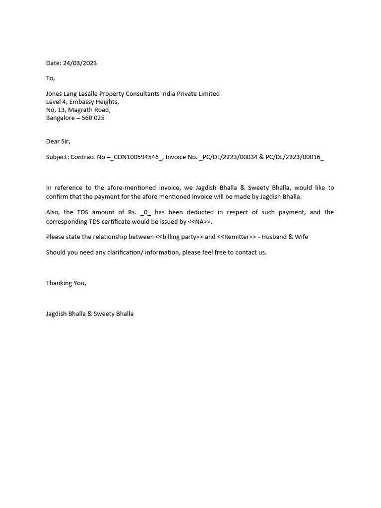 Letter - Billed and Remitter Different | PDF