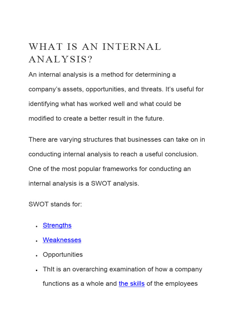 Unit 1 - INTERNAL ANALYSIS | PDF | Swot Analysis | Strategic Management