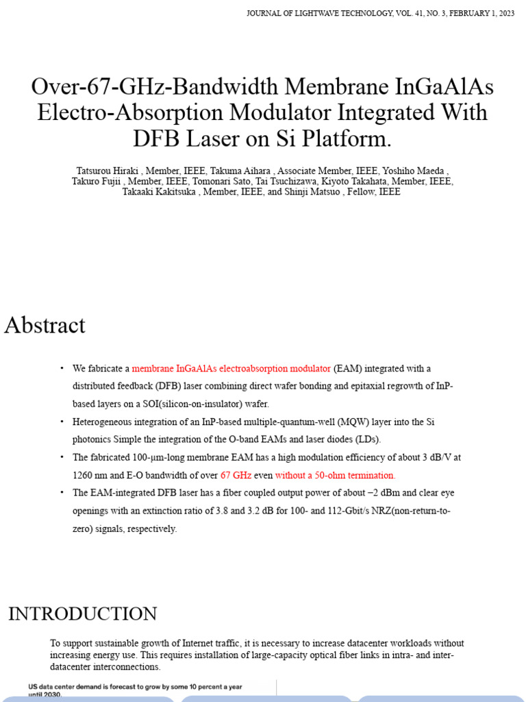 Over-67-GHz-Bandwidth Membrane InGaAlAs Electro-Absorption Modulator ...