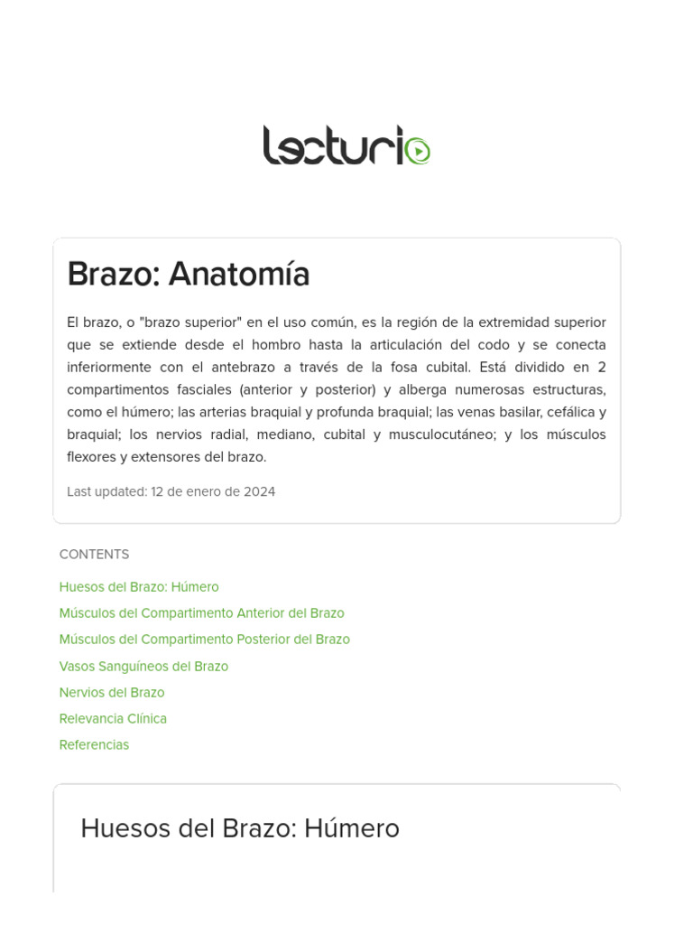 Anatomía del Brazo: Húmero y Músculos | PDF | Codo | Mano