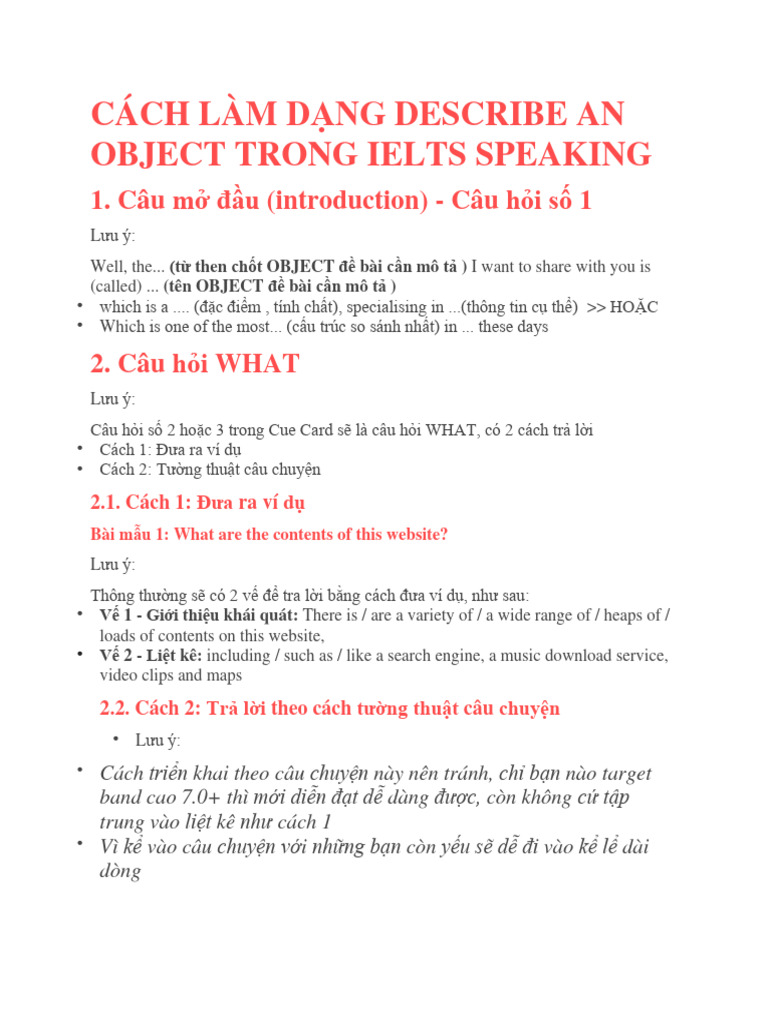 Cách Làm D NG Describe An Object Trong Ielts Speaking | PDF