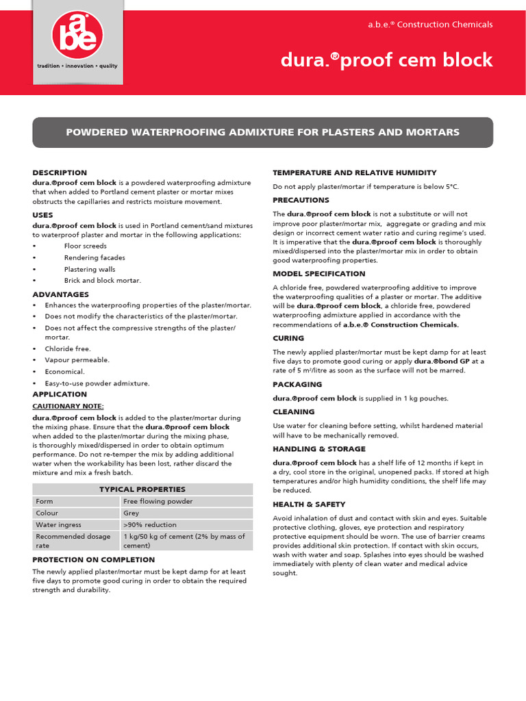 Dura - Proof Cem Block - 06 02 2017 | PDF | Mortar (Masonry) | Concrete