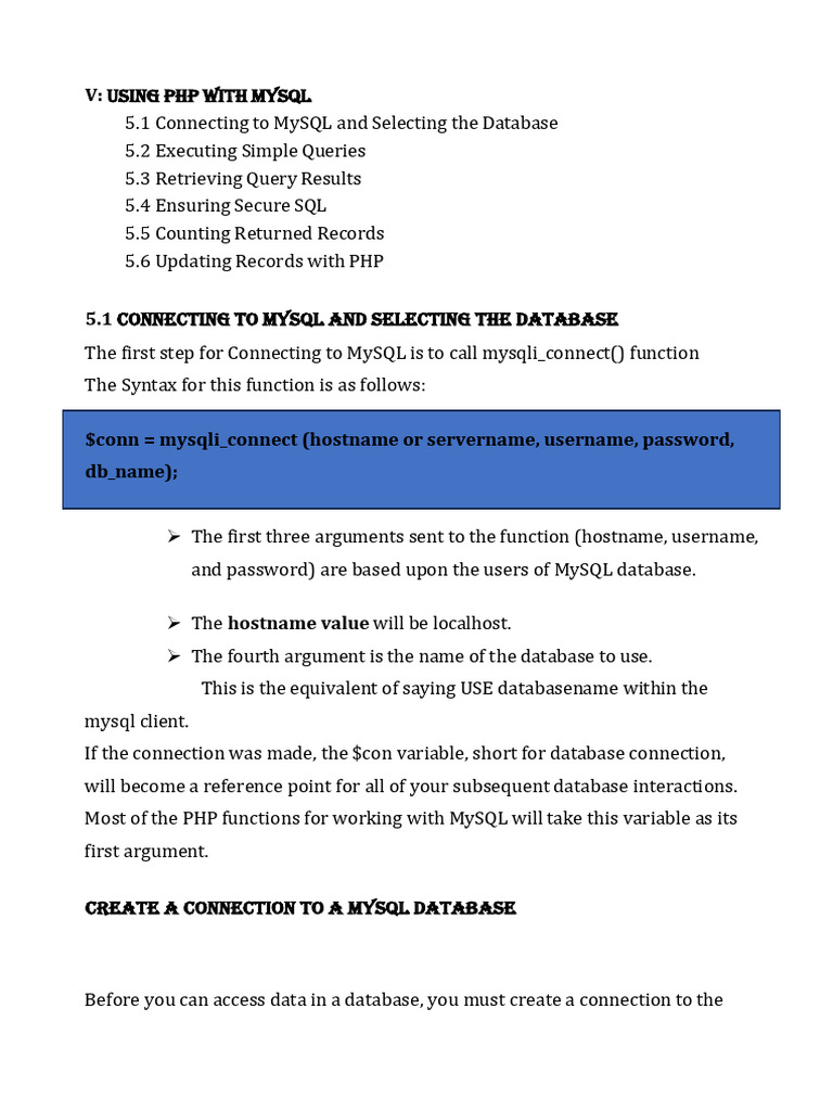 PHP Database Notes | PDF | Databases | Php