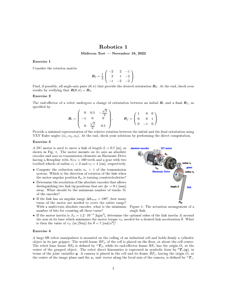 Robotics1 MidTerm 2022-23 22.11.18 | PDF | Motion (Physics) | Euclidean Geometry