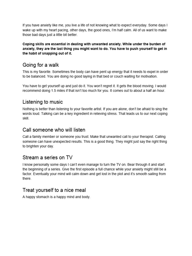 10 Coping Skills To Manage Anxiety | PDF