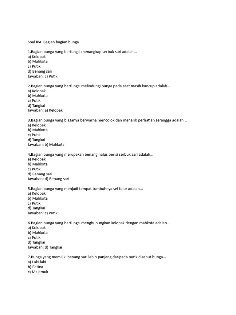 Soal IPA Bagian Bagian Bunga | PDF