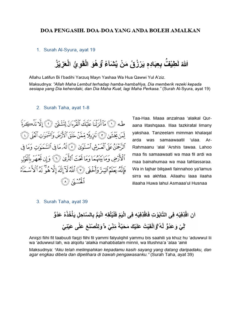 Doa Pengasih. Doa-Doa Yang Anda Boleh Amalkan: 1. Surah Al-Syura, Ayat ...