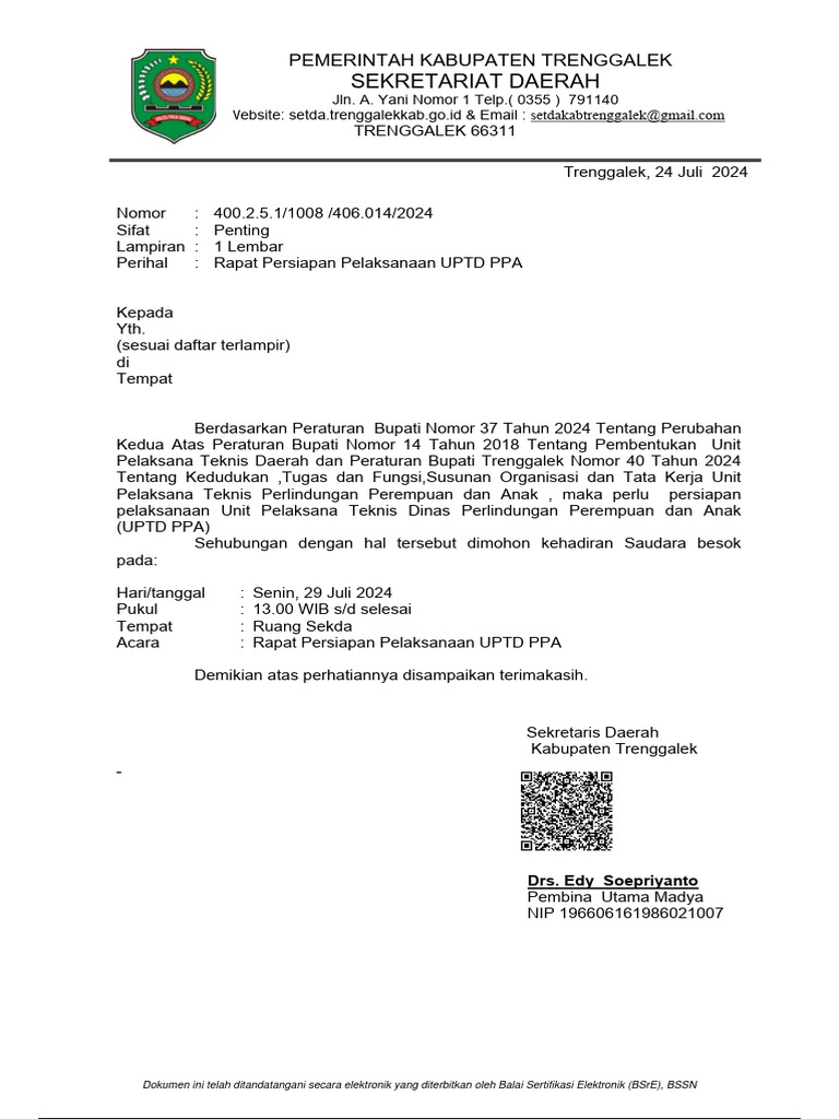 Surat Undangan Rapat UPTD 29 Juli 2024 | PDF