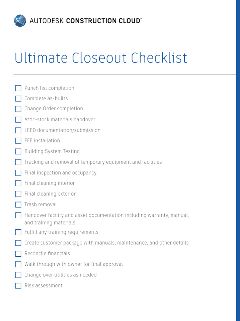 Comprehensive Closeout Checklist Guide | PDF | Technology & Engineering